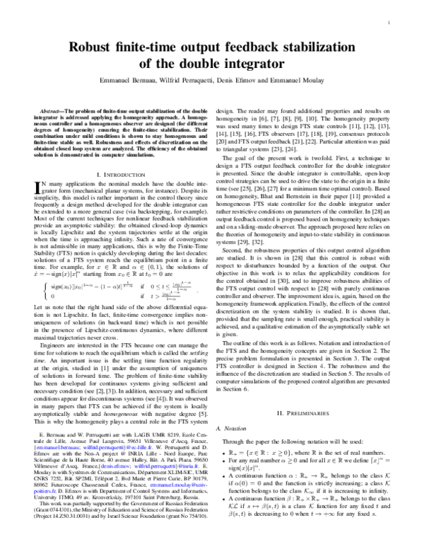 (PDF) Robust finite-time output feedback stabilisation of the double integrator