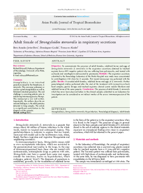 (PDF) Strongyloides stercoralis hyperinfection in a patient with AIDS