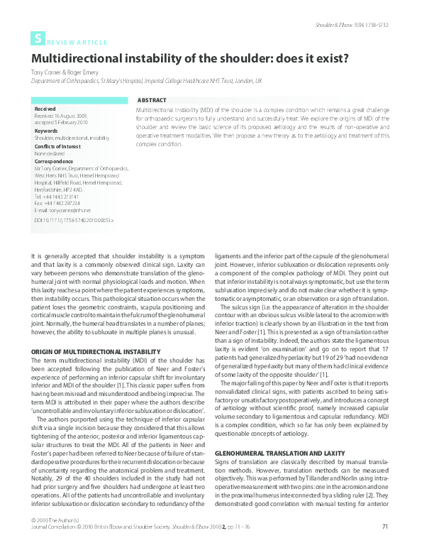 (PDF) Multidirectional instability of the shoulder: does it exist?