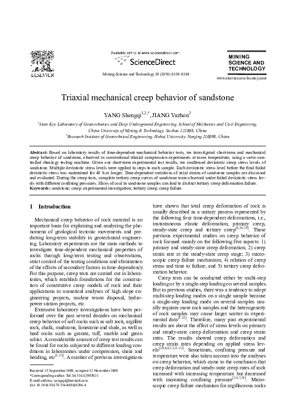 (PDF) Triaxial mechanical creep behavior of sandstone