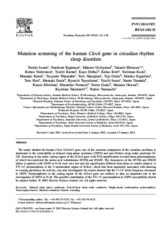 (PDF) Mutation screening of the human Clock gene in circadian rhythm sleep disorders