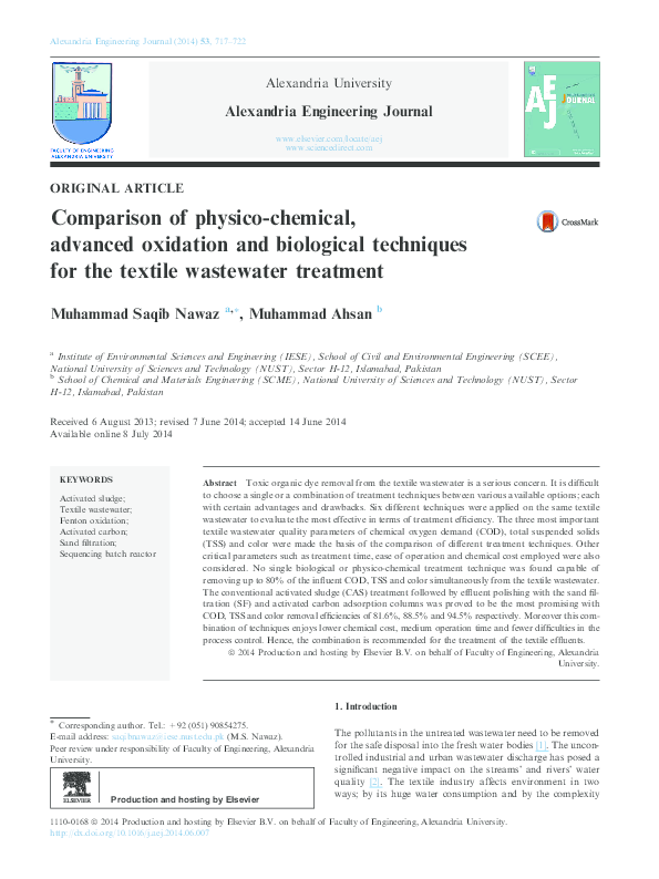 (PDF) Comparison of physico-chemical, advanced oxidation and biological ...