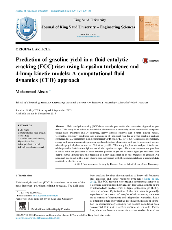 (PDF) Prediction of gasoline yield in a fluid catalytic cracking (FCC ...