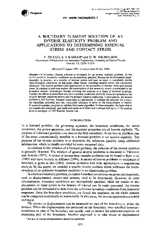 Pdf A Boundary Element Solution Of An Inverse Elasticity Problem And
