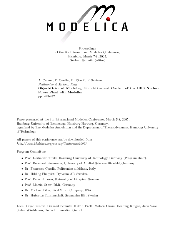 Pdf Object Oriented Modeling Simulation And Control Of The Iris
