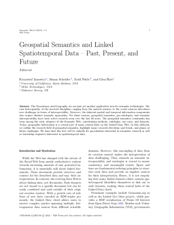 Pdf Geospatial Semantics And Linked Spatiotemporal Datapast Present And Future