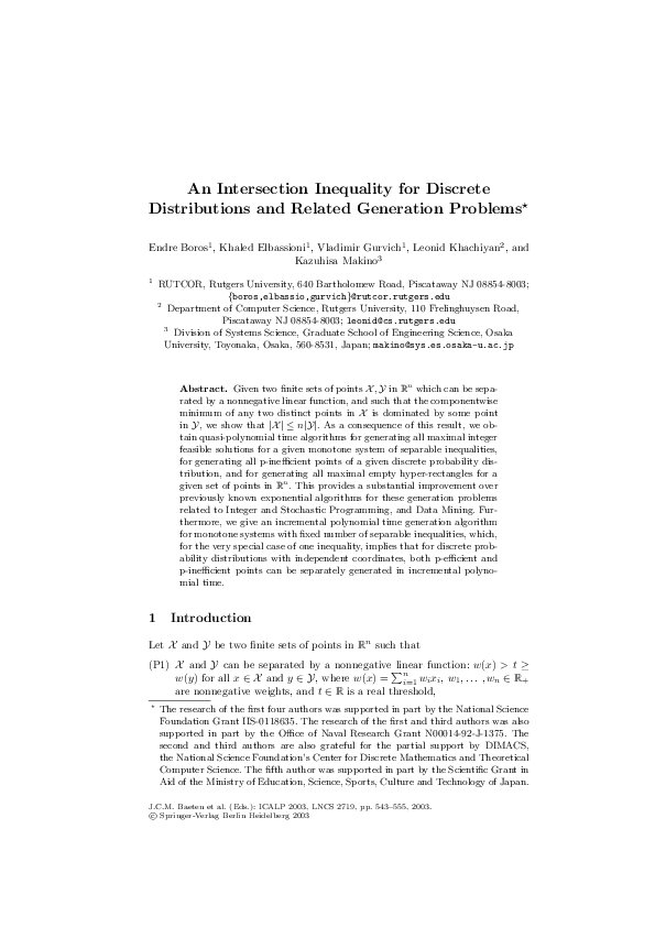(PDF) An Intersection Inequality for Discrete Distributions and Related ...
