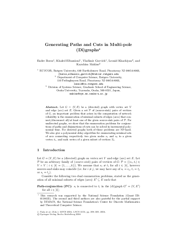 (PDF) Generating Paths and Cuts in Multi-pole (Di)graphs
