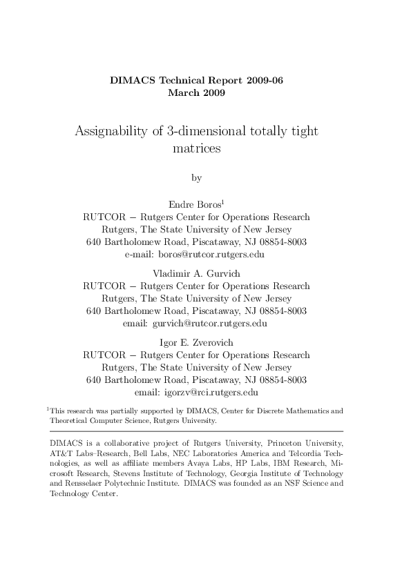 (PDF) Assignability of 3-dimensional totally tight matrices