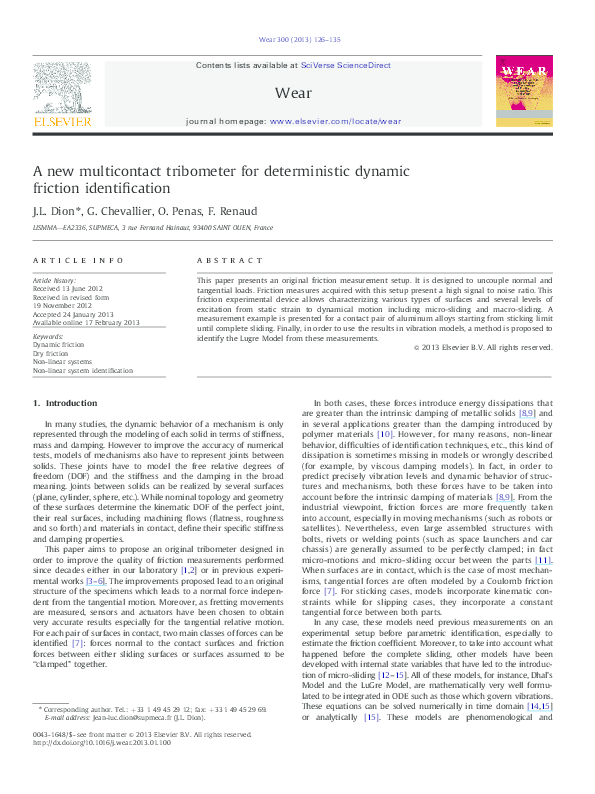 (PDF) A new multicontact tribometer for deterministic dynamic friction identification