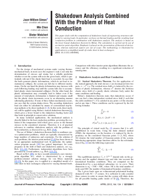 (PDF) Shakedown Analysis Combined With the Problem of Heat Conduction