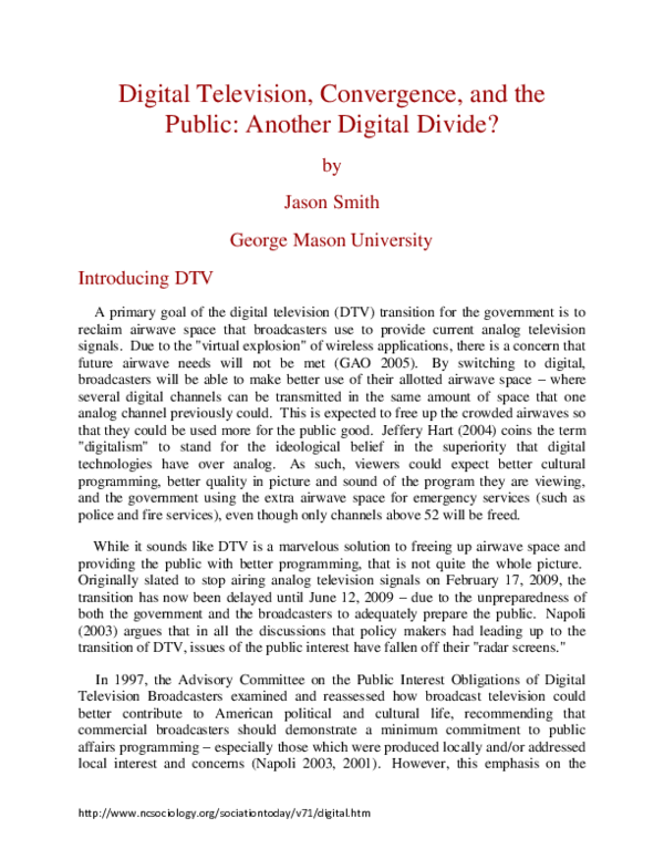 (PDF) Digital Television, Convergence, and the Public: Another Digital ...