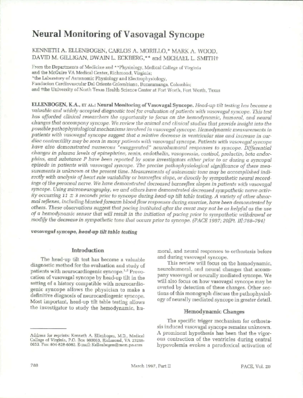 (PDF) Neural Monitoring of Vasovagal Syncope
