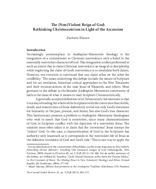 (PDF) The (Non)violent Reign of God: Rethinking Christocentrism in ...