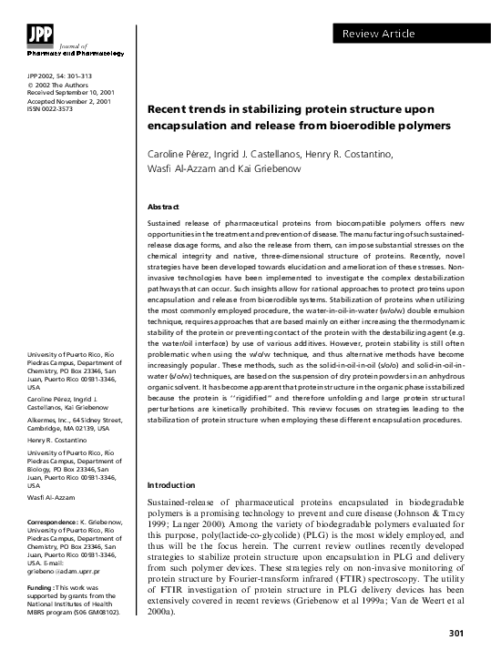 (PDF) Recent trends in stabilizing protein structure upon encapsulation ...