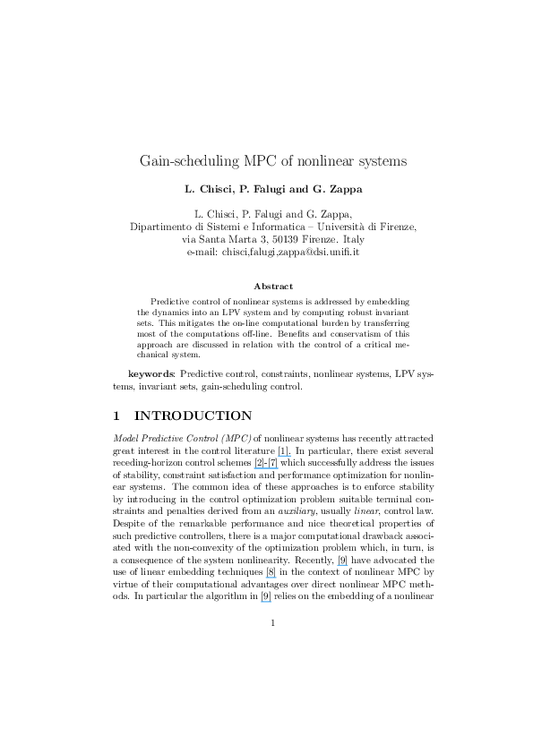 (PDF) Gain-scheduling MPC of nonlinear systems