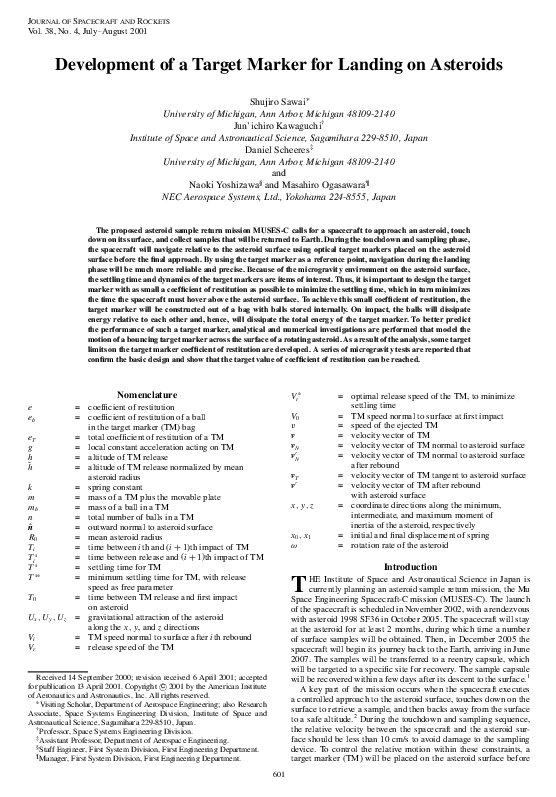 (PDF) Development of a Target Marker for Landing on Asteroids