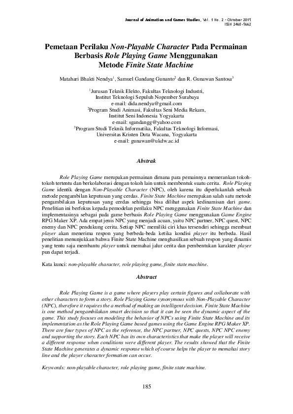 (PDF) Pemetaan Perilaku Non-Playable Character Pada Permainan Berbasis Role Playing Game ...