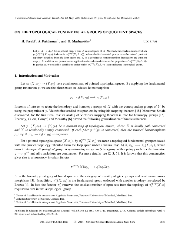 (PDF) On the Topological Fundamental Groups of Quotient Spaces