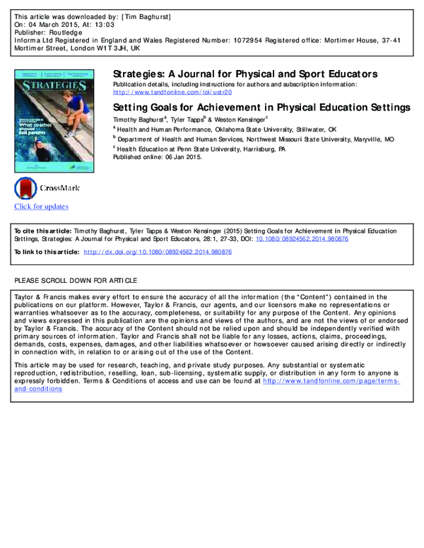 (PDF) Setting Goals for Achievement in Physical Education Settings