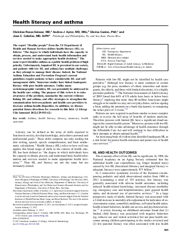 (PDF) Health literacy and asthma