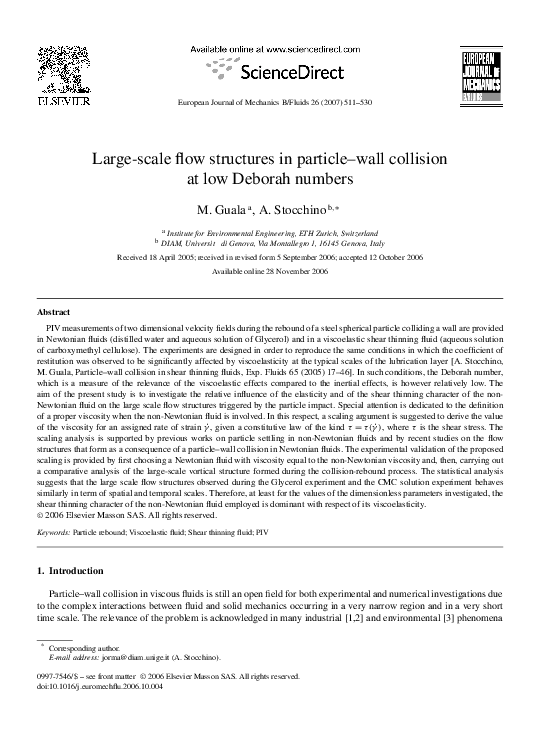 (PDF) Large-scale flow structures in particle–wall collision at low Deborah numbers