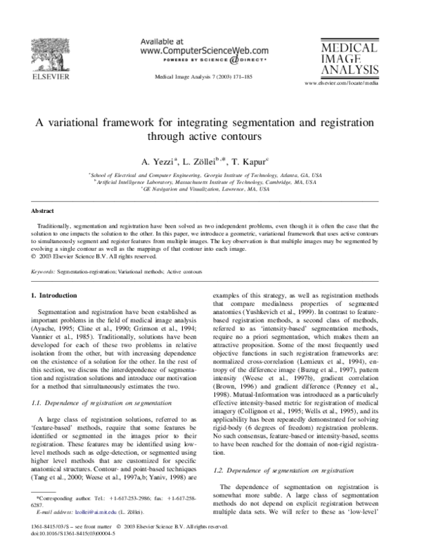 (PDF) A variational framework for integrating segmentation and registration through active contours