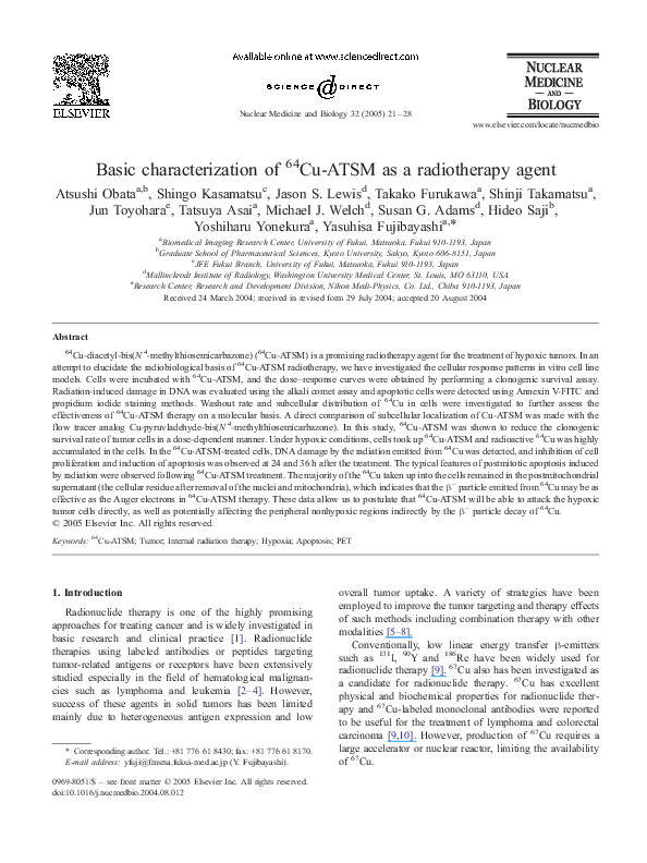 (PDF) Basic characterization of 64Cu-ATSM as a radiotherapy agent