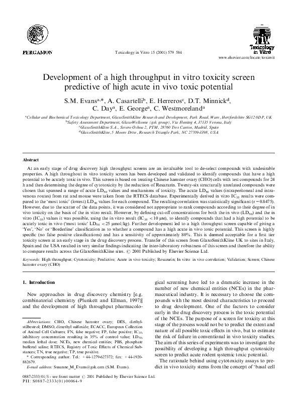 (PDF) Development of a high throughput in vitro toxicity screen ...