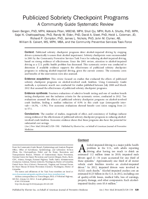 (PDF) Publicized Sobriety Checkpoint Programs