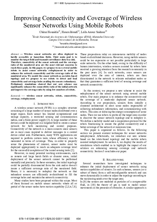 Pdf Improving Connectivity And Coverage Of Wireless Sensor Networks Using Mobile Robots