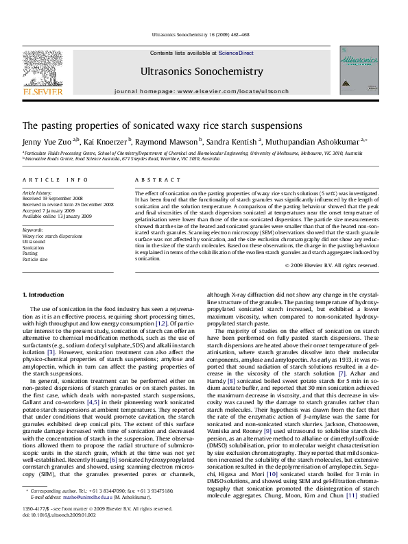(PDF) The pasting properties of sonicated waxy rice starch suspensions