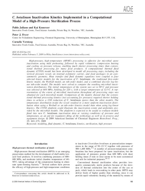 Pdf C Botulinum Inactivation Kinetics Implemented In A Computational