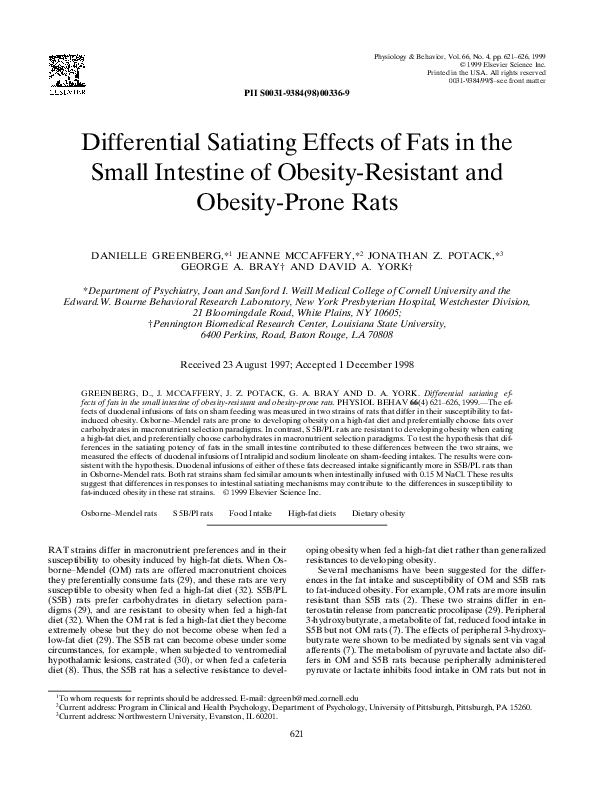 (PDF) Differential Satiating Effects of Fats in the Small Intestine of ...
