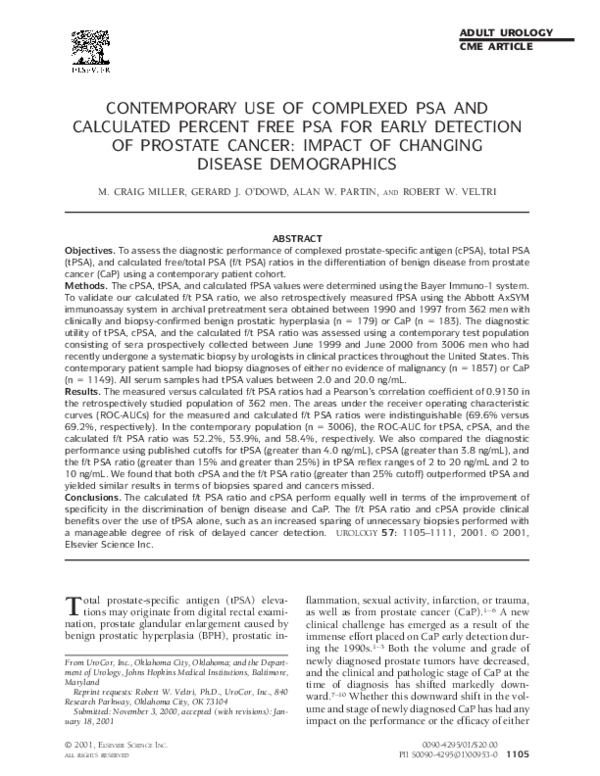 (PDF) Contemporary use of complexed PSA and calculated percent free PSA ...
