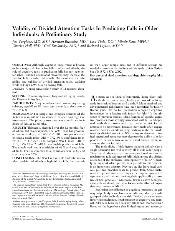 (PDF) Validity of Divided Attention Tasks In Predicting Falls in Older ...
