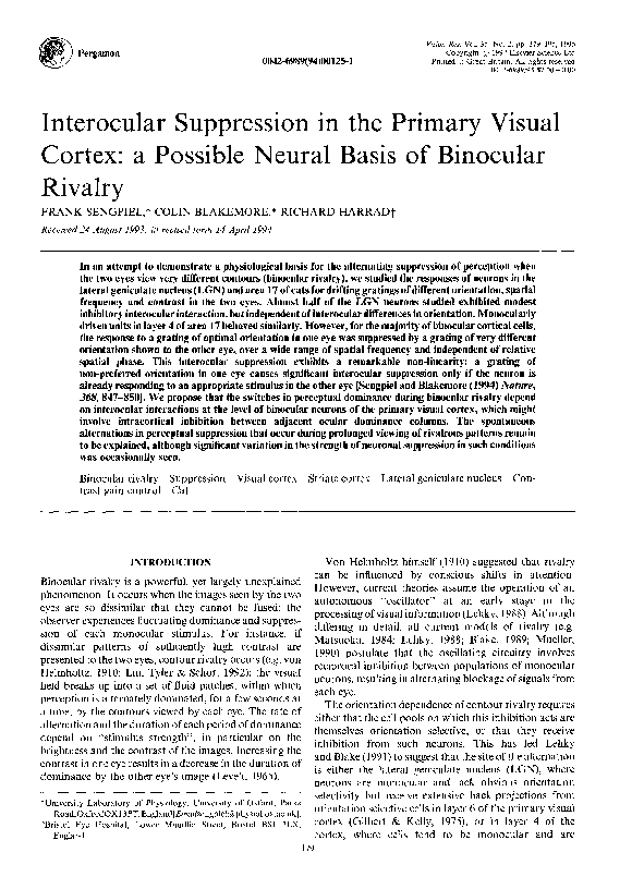 (PDF) Interocular suppression in the primary visual cortex: a possible neural basis of binocular ...