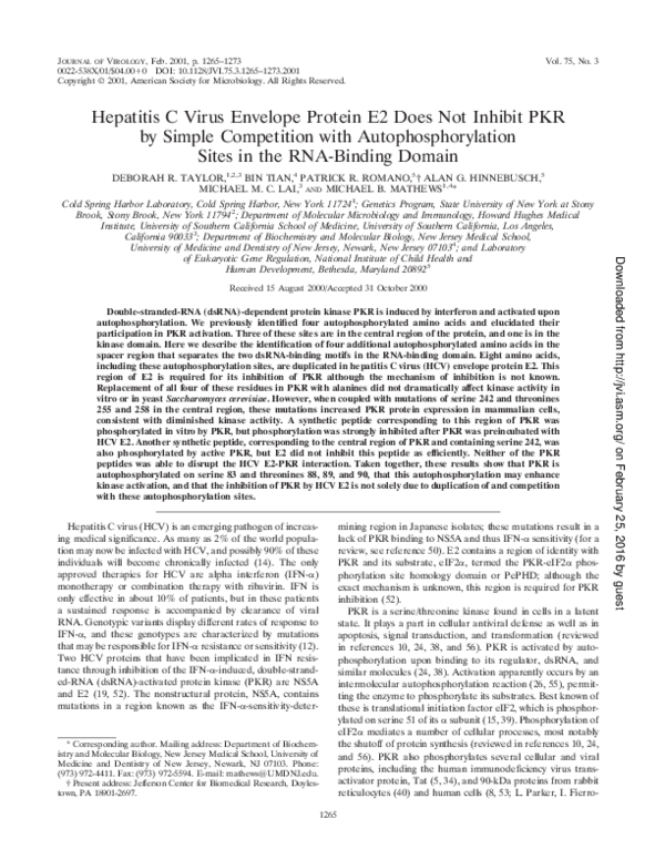 (PDF) Hepatitis C Virus Envelope Protein E2 Does Not Inhibit PKR by ...