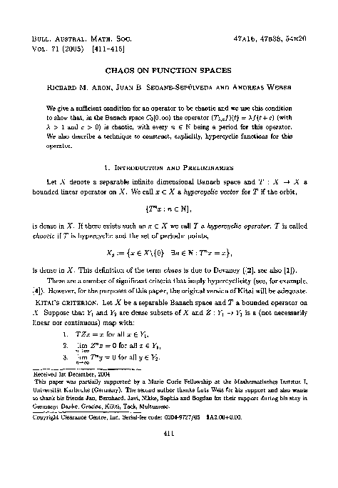 (PDF) Chaos on function spaces | Richard Aron - Academia.edu