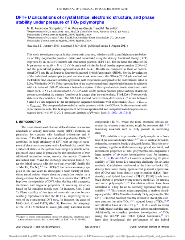 (PDF) DFT+U calculations of crystal lattice, electronic structure, and ...