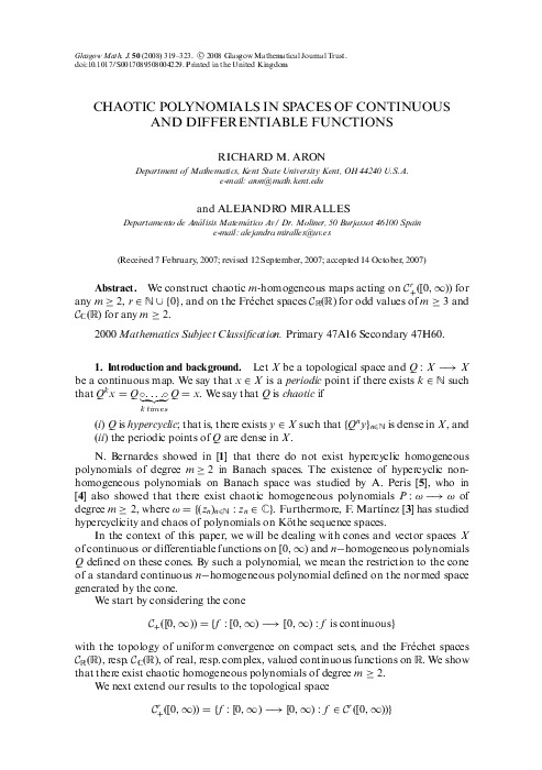 (PDF) CHAOTIC POLYNOMIALS IN SPACES OF CONTINUOUS AND DIFFERENTIABLE FUNCTIONS