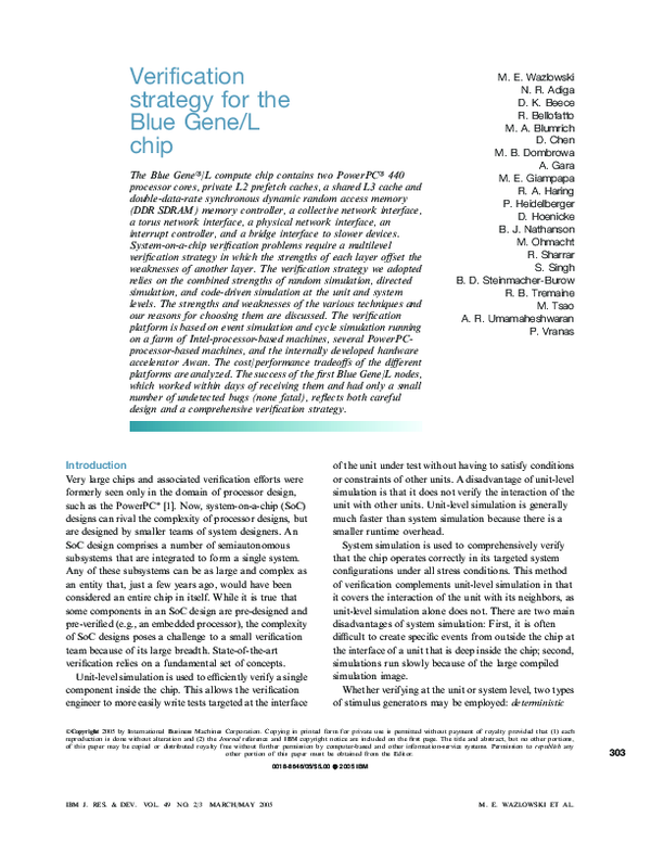 (PDF) Verification strategy for the Blue Gene/L chip