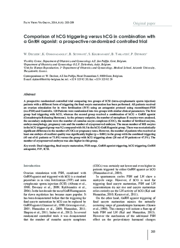 Pdf Comparison Of Hcg Triggering Versus Hcg In Combination With A