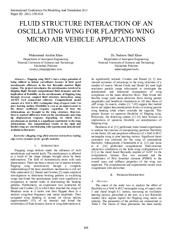 (PDF) Fluid Structure Interaction Of An Oscillating Wing For Flapping Wing Micro Air Vehicle ...