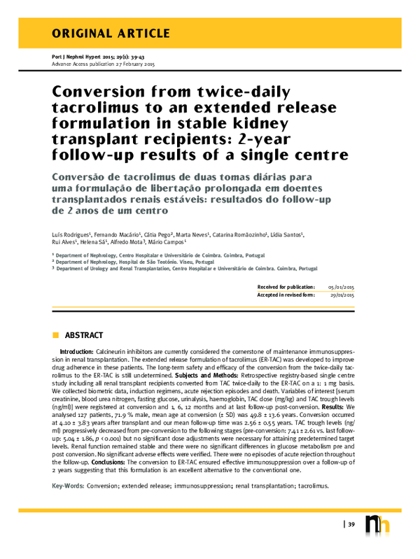 Pdf Conversion From Twice Daily Tacrolimus To An Extended Release