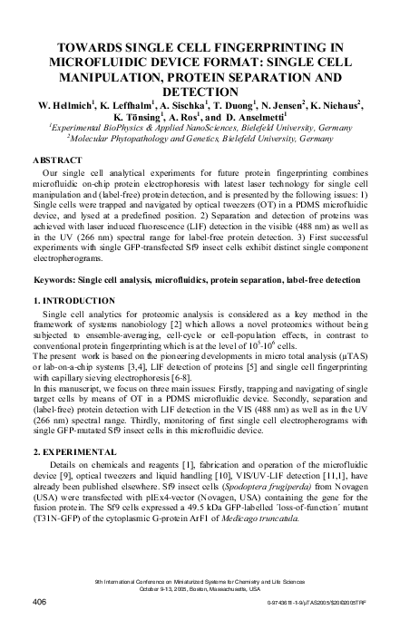 Pdf Towards Single Cell Fingerprinting In Microfluidic Device Format