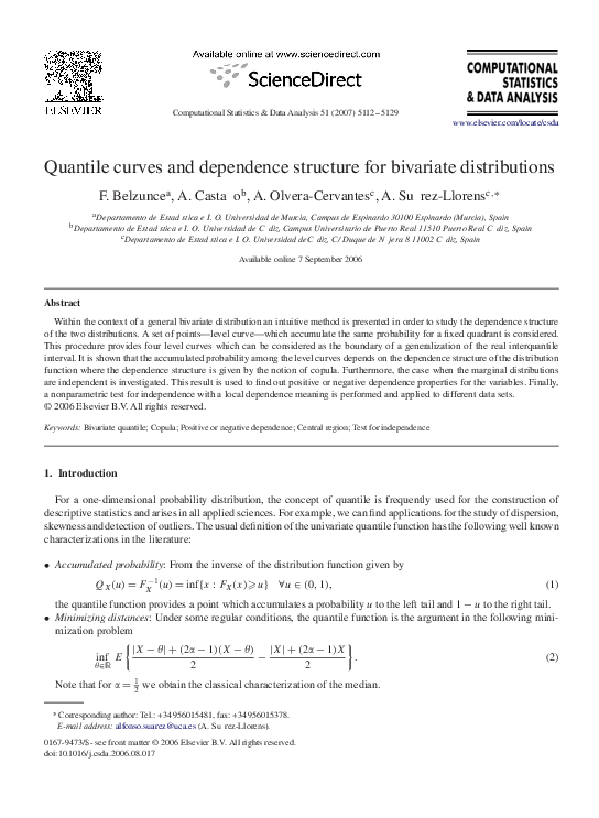 (PDF) Quantile curves and dependence structure for bivariate distributions