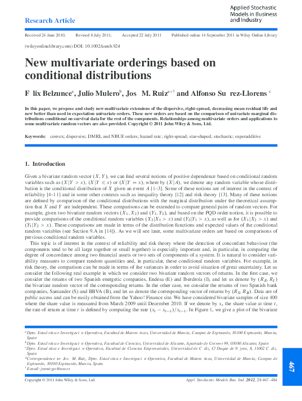 (PDF) New multivariate orderings based on conditional distributions