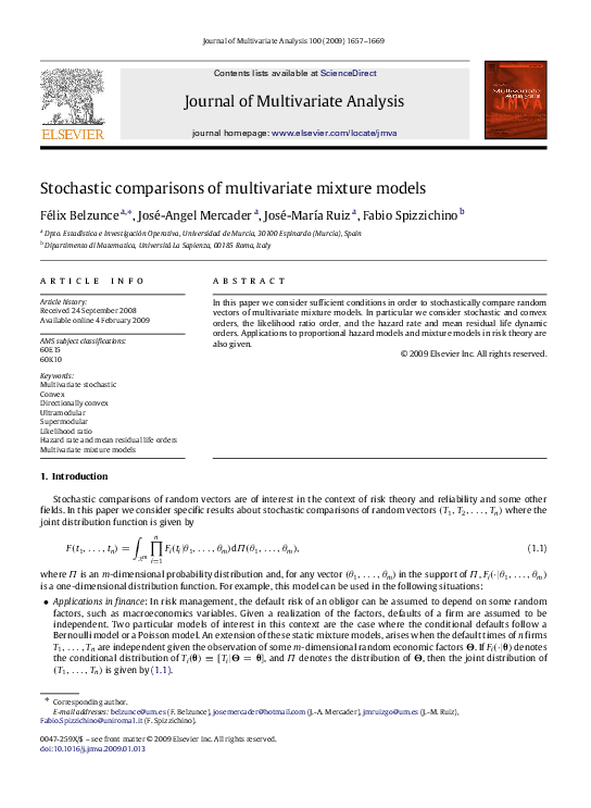 (PDF) Stochastic comparisons of multivariate mixture models