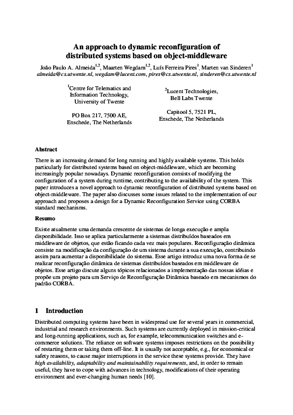 Pdf An Approach To Dynamic Reconfiguration Of Distributed Systems Based On Object Middleware